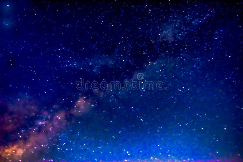Starry Sky and Bright Milky Way Galaxy. Beautiful Night Landscape Stock ...