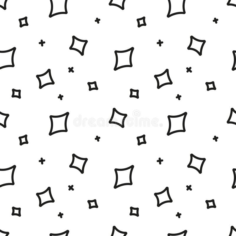 Starry Sky. Cartoon Stars on White Background. Seamless Vector Pattern ...