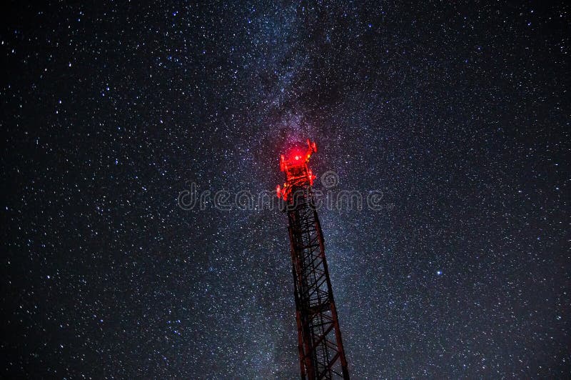 Starry sky and cell tower stock image. Image of astronomy - 270143751
