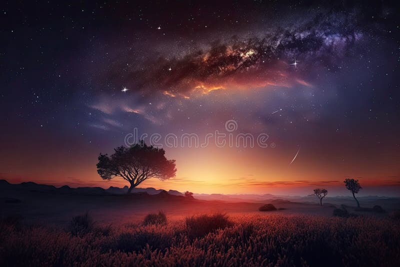 Starry Sky with Early Dawn Light Stock Illustration - Illustration of ...