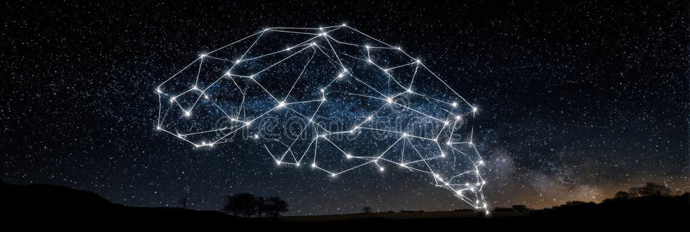 Starry Sky Featuring a Brain-Shaped Constellation with a Clear Top ...