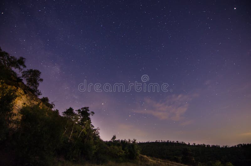 Starry sky with forest stock image. Image of orbit, lunar - 128392959