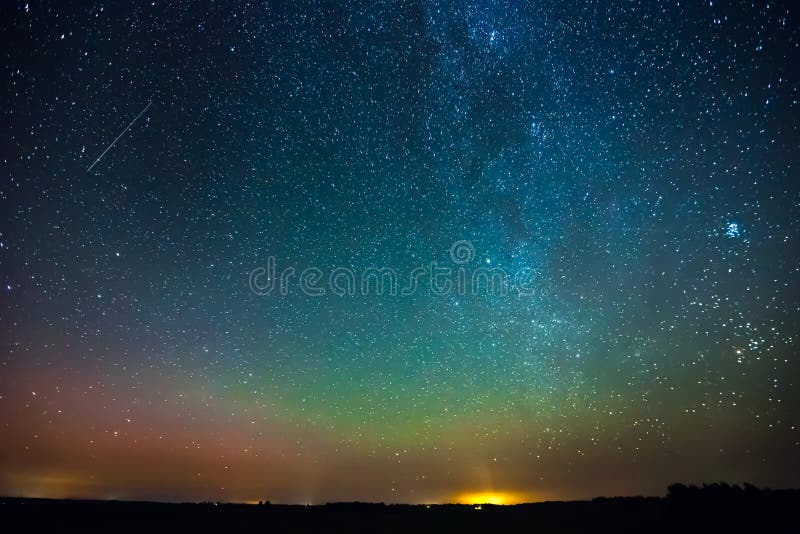Starry Sky with Light Aurora Borealis Lights Stock Image - Image of ...