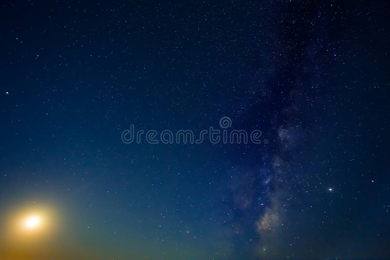 Starry Sky with Milky Way and Rising Moon Stock Photo - Image of ...