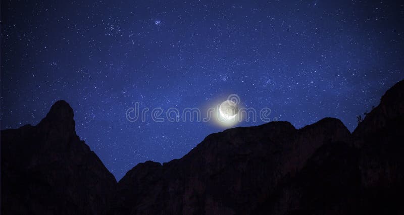 Starry Sky and the Moon Over the Alps, Italy Stock Photo - Image of ...