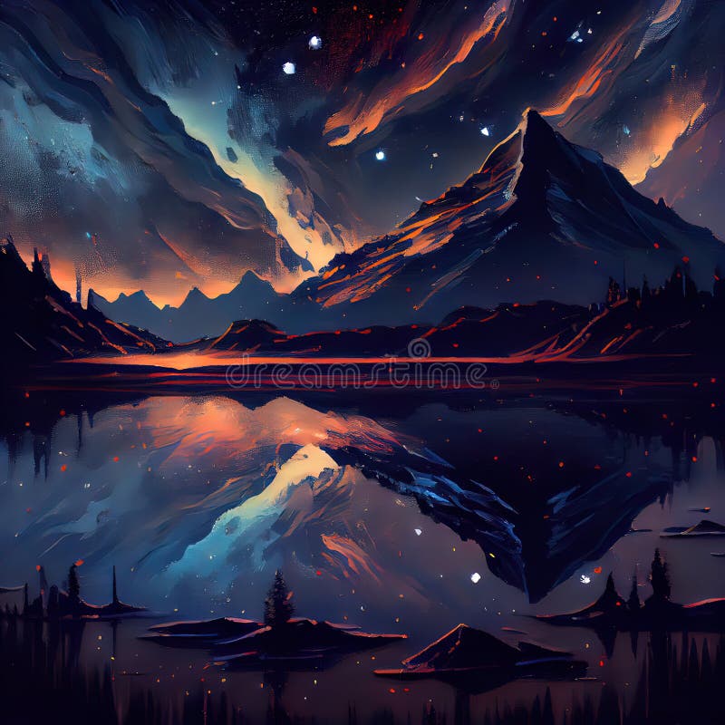 Starry Sky Mountain Landscape Art - Ai Generated Stock Illustration ...