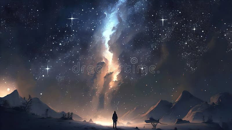 Starry Sky , Mountains in Realism Stock Illustration - Illustration of ...