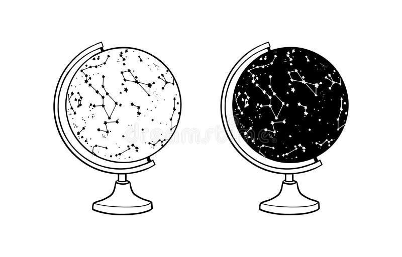 Starry Sky Night Map with Constellations on Globe. Education or Science ...