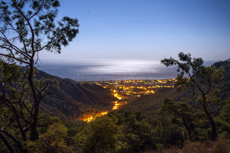 Starry Sky at Night the Sea Coast in Cirali, Turkey Stock Image - Image ...