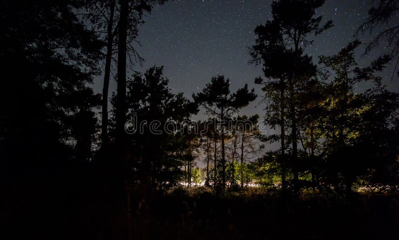 Starry Sky Over the Forest and Road Stock Image - Image of azerbaijan ...