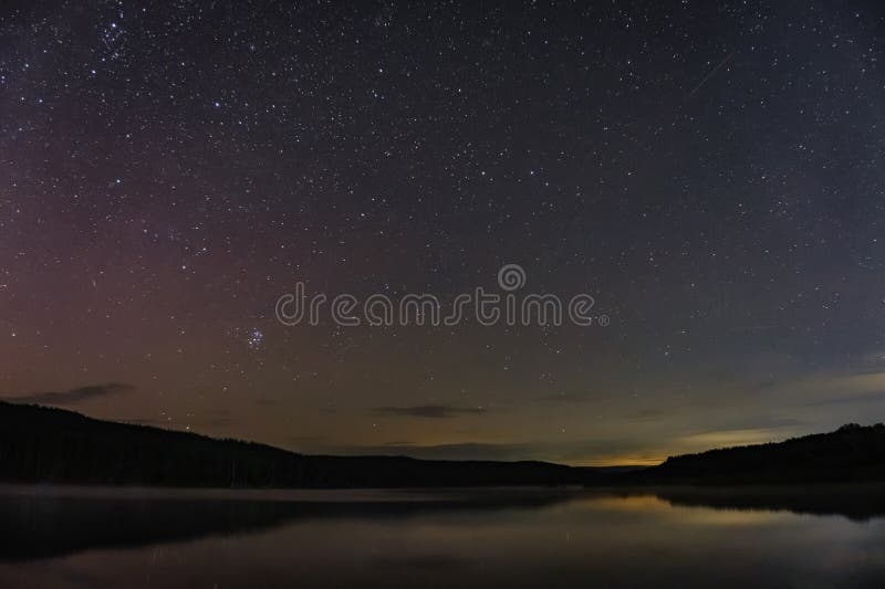 Starry Sky Over the Lake on a Summer Night Stock Image - Image of ...