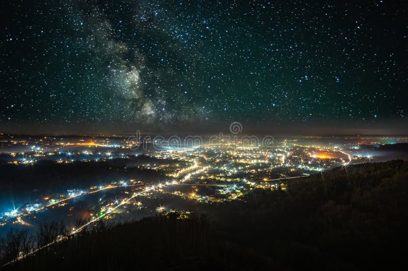 Starry Sky Over the Night City Stock Image - Image of astronomy, orange ...