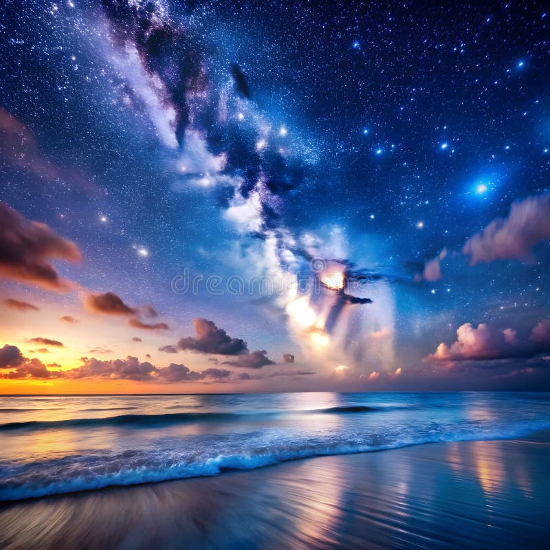A Starry Sky Over the Ocean Where Dreams Drift on Waves Beneath the ...
