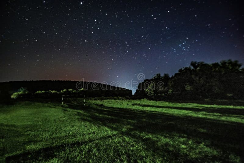 Starry Sky Over a Rural Football Field Stock Photo - Image of exposure ...