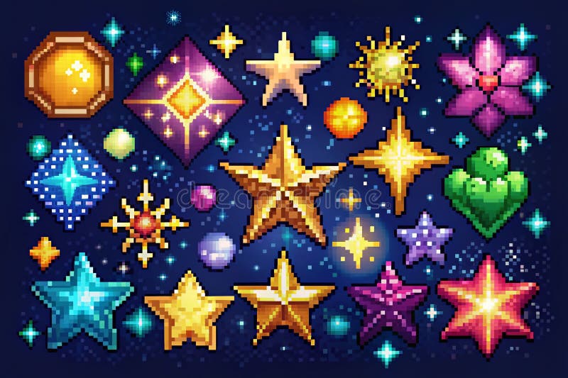 Starry Sky Pixel Art Assets a Collection of Shining Stars Glitter and ...