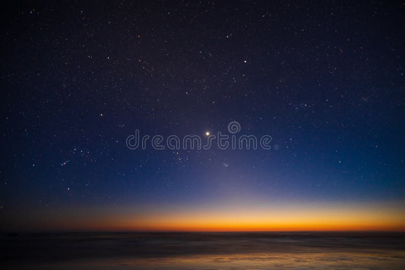 Starry Sky, Planet Venus, Sunset Landscape of the Pacific Ocean Stock ...