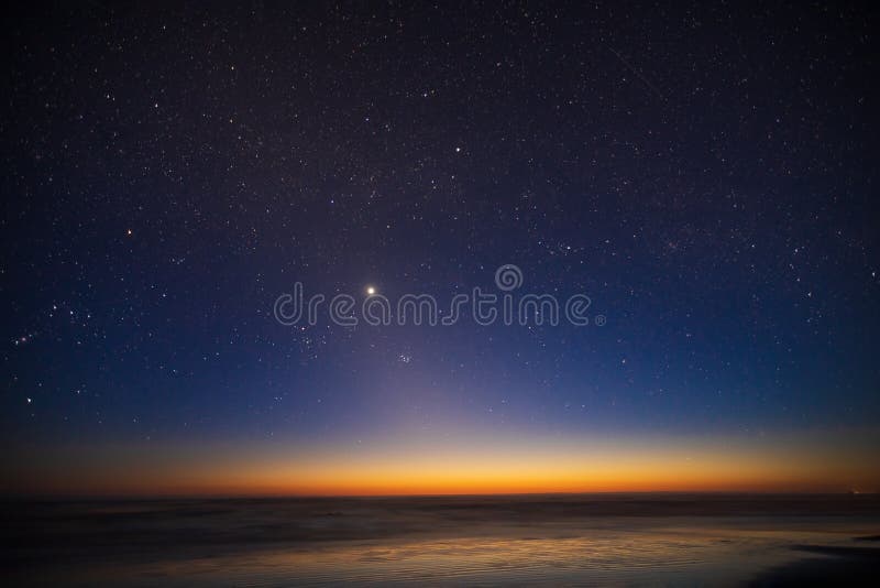 Starry Sky, Planet Venus, Sunset Landscape of the Pacific Ocean Stock ...