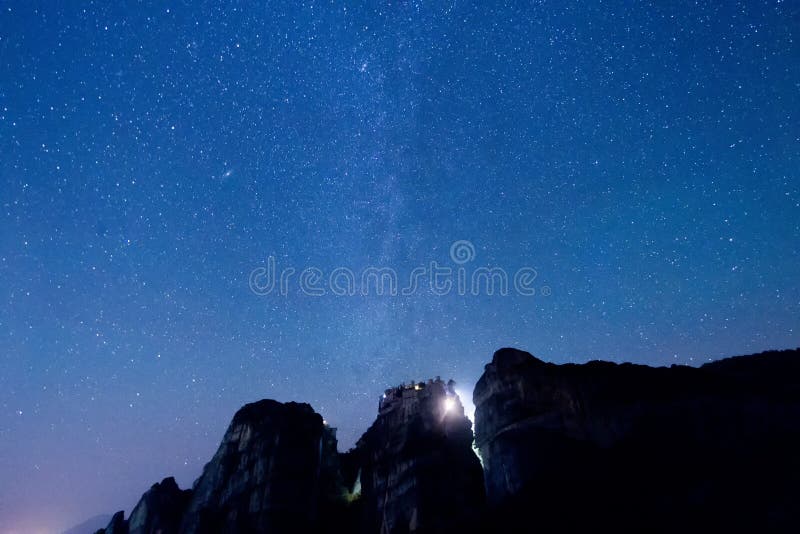 Starry Sky Seen from Meteora, Greece Stock Photo - Image of creative ...