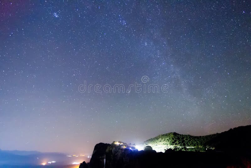 Starry Sky Seen from Meteora, Greece Stock Image - Image of clear ...