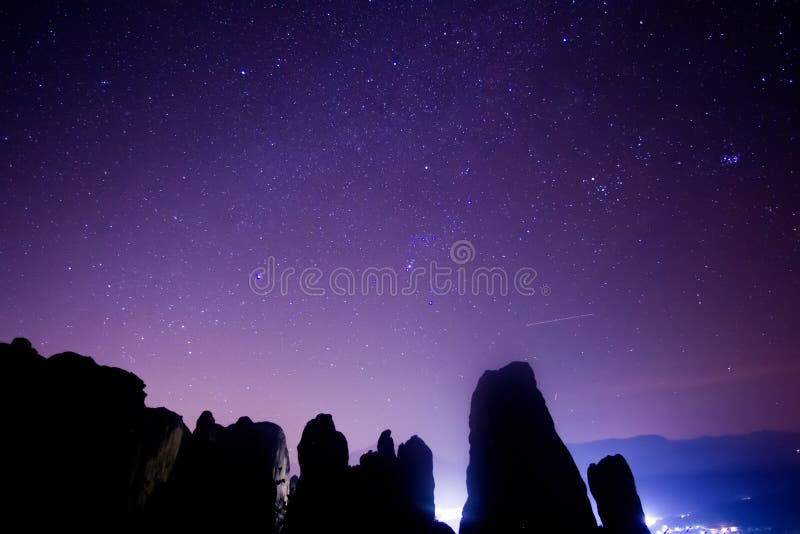 Starry Sky Seen from Meteora, Greece Stock Image - Image of astrology ...