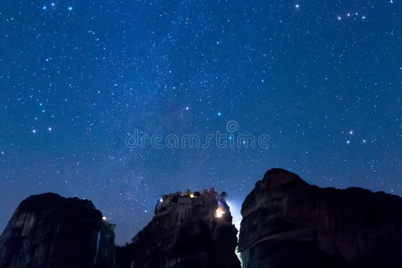 Starry Sky Seen from Meteora, Greece. with Star Filter Stock Photo ...