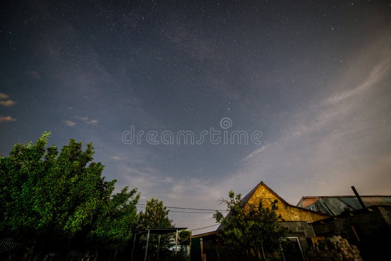 The Starry Sky on a Summer Night Over a Country House Stock Photo ...