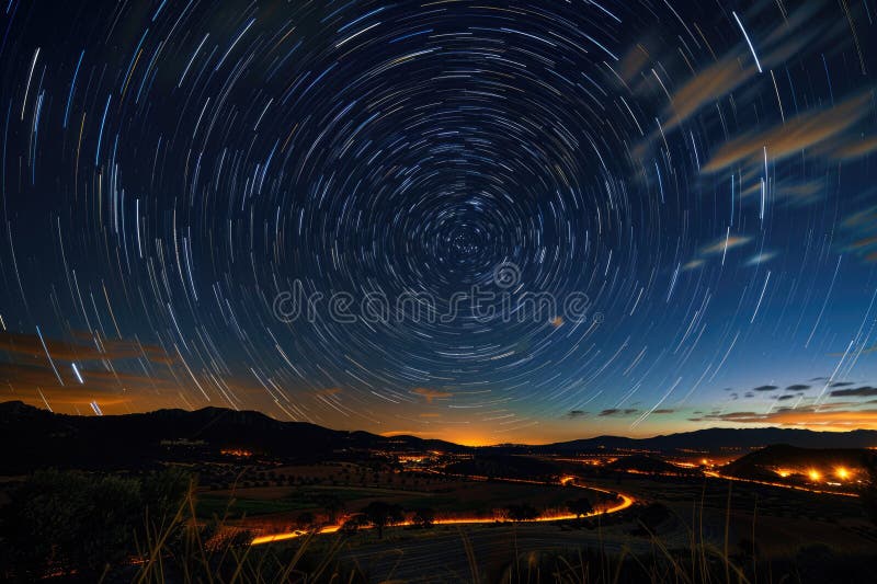 Starry Sky at Sunset, Movement in a Circle. Sky Night Landscape Stock ...