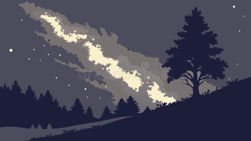 Starry Sky and Trees, Night Scene, Celestial Nature, Dark Landscape ...