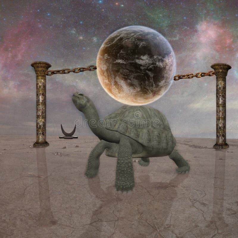Starry Sky Turtle and Planet Earth Stock Illustration - Illustration of ...