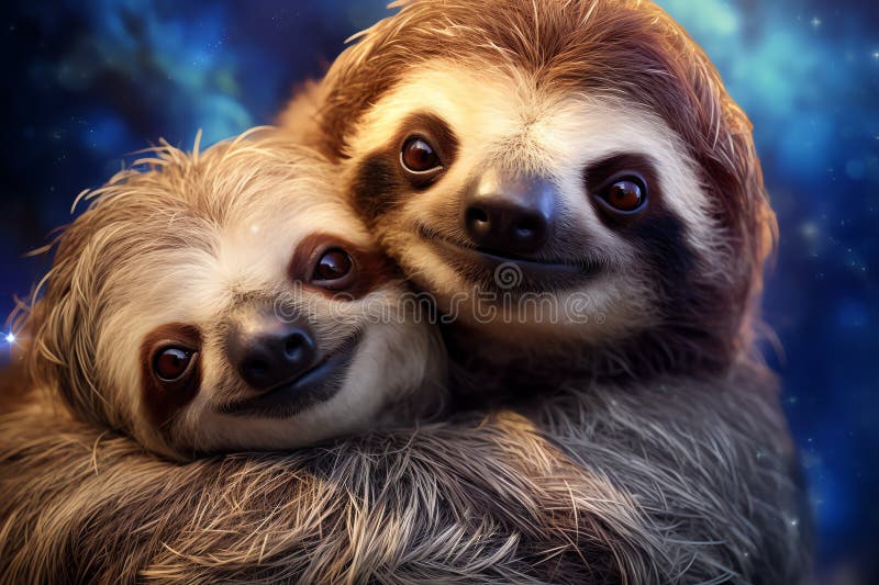 Starry Sloth Hug Fantasy Sky Night Gazing Stock Illustration ...