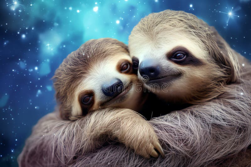 Starry Sloth Hug Fantasy Sky Night Gazing Stock Illustration ...