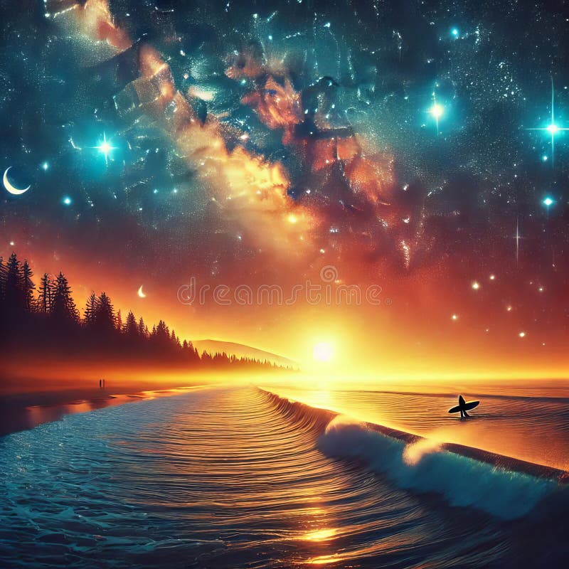 Starry Sunset Surfing Early Stars Appearing in the Sk Stock ...