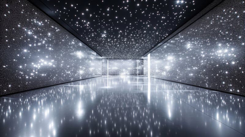 Starry Tunnel with Reflective Floor and Ceiling Stock Illustration ...
