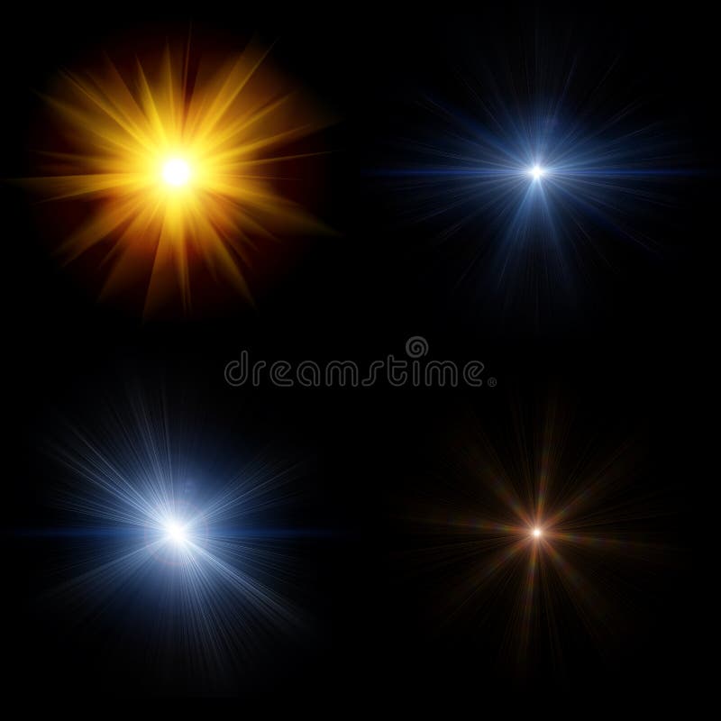 Light Glow Flare Stars Effect Set. Stock Vector - Illustration of ...