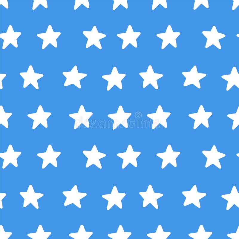 Stars on Blue Background Seamless Pattern. Vector Hand Drawn Doodles ...
