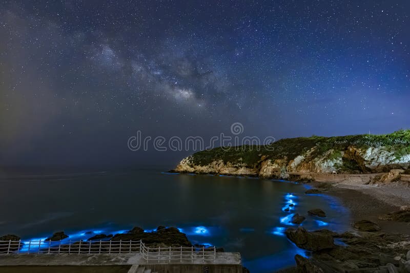 Stars and Blue Tears Noctiluca Scintillans. Stock Image - Image of ...