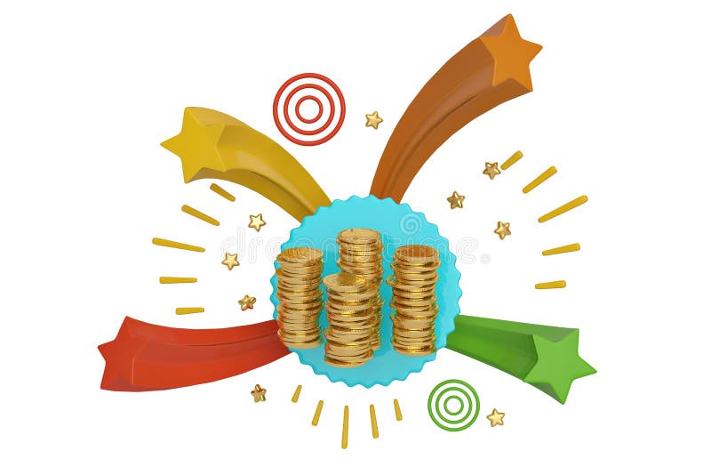 Stars Board and Gold Coin Stacks. 3D Illustration. Stock Illustration ...