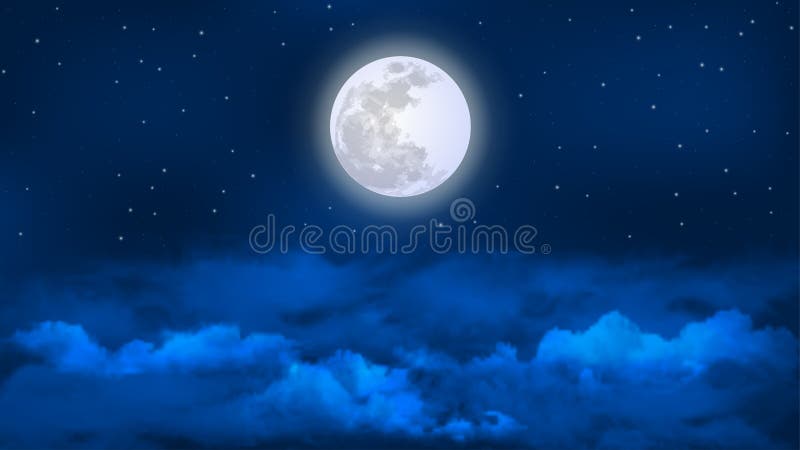 Full Moon, Stars, and Clouds on the Dark Midnight Sky Background. Night ...