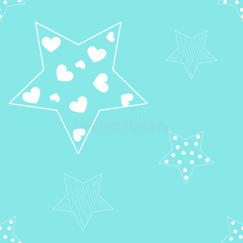 Stars Cute Seamless Pattern on Turquoise Background Stock Illustration ...