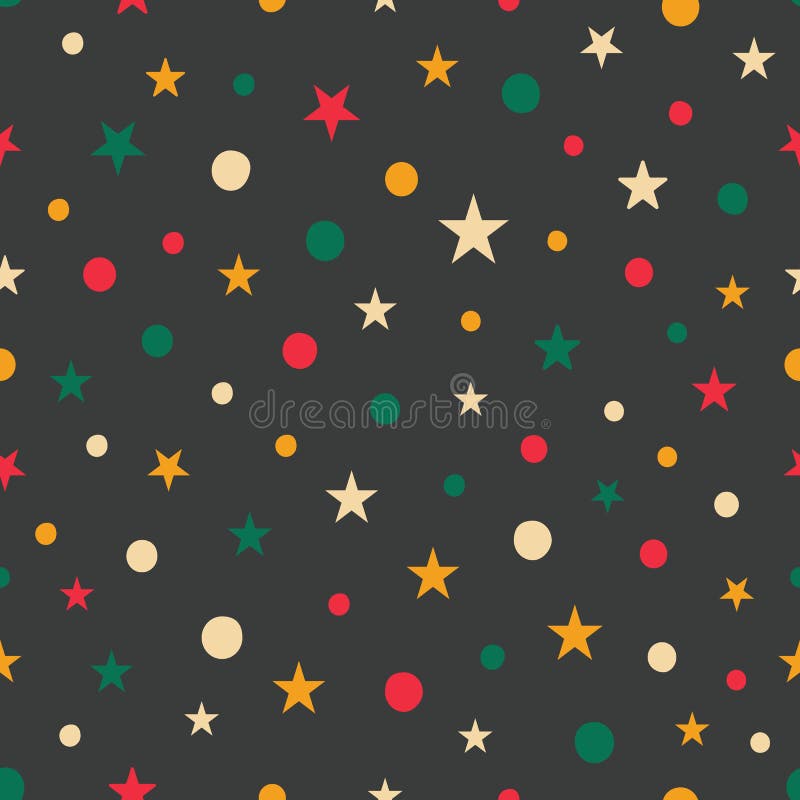 Stars, Dots on Black Background Vector Repeat Pattern Stock Vector ...