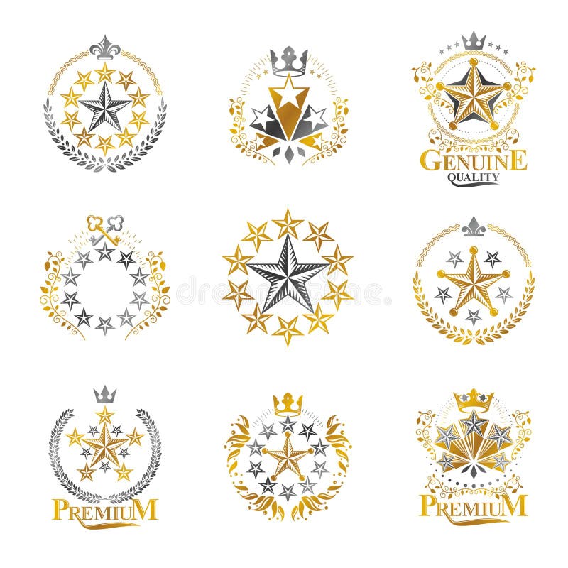 Stars Emblems Set. Heraldic Coat of Arms Decorative Logos Isolated ...
