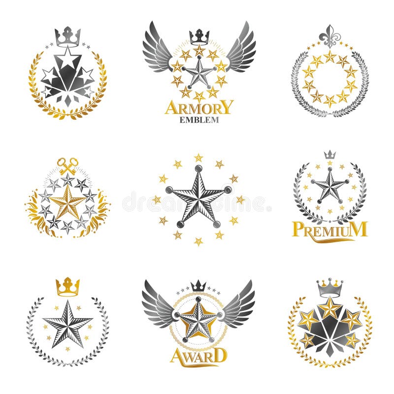 Stars Emblems Set. Heraldic Coat of Arms Decorative Logos Isolated ...