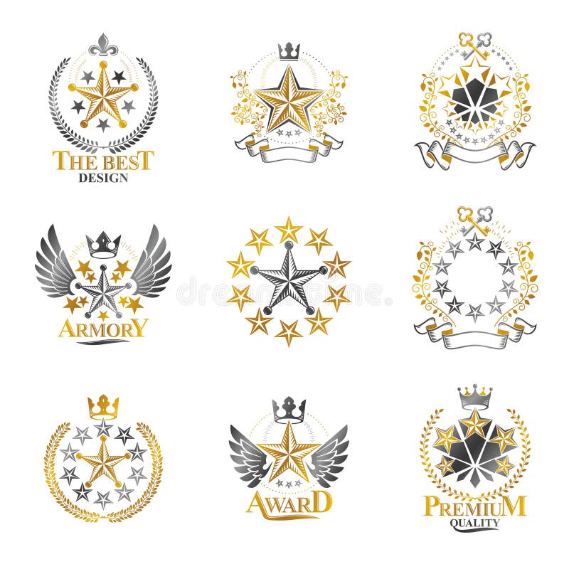 Stars Emblems Set. Heraldic Coat of Arms Decorative Logos Isolated ...