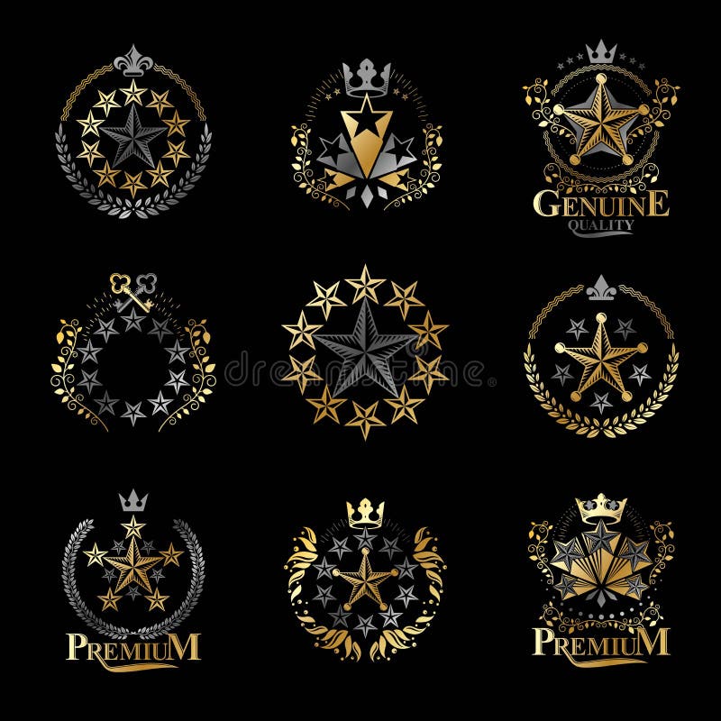 Stars Emblems Set. Heraldic Coat of Arms Decorative Logos Isolated ...
