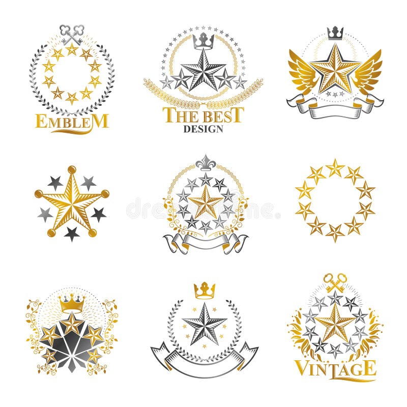 Stars Emblems Set. Heraldic Coat of Arms Decorative Logos Isolated ...