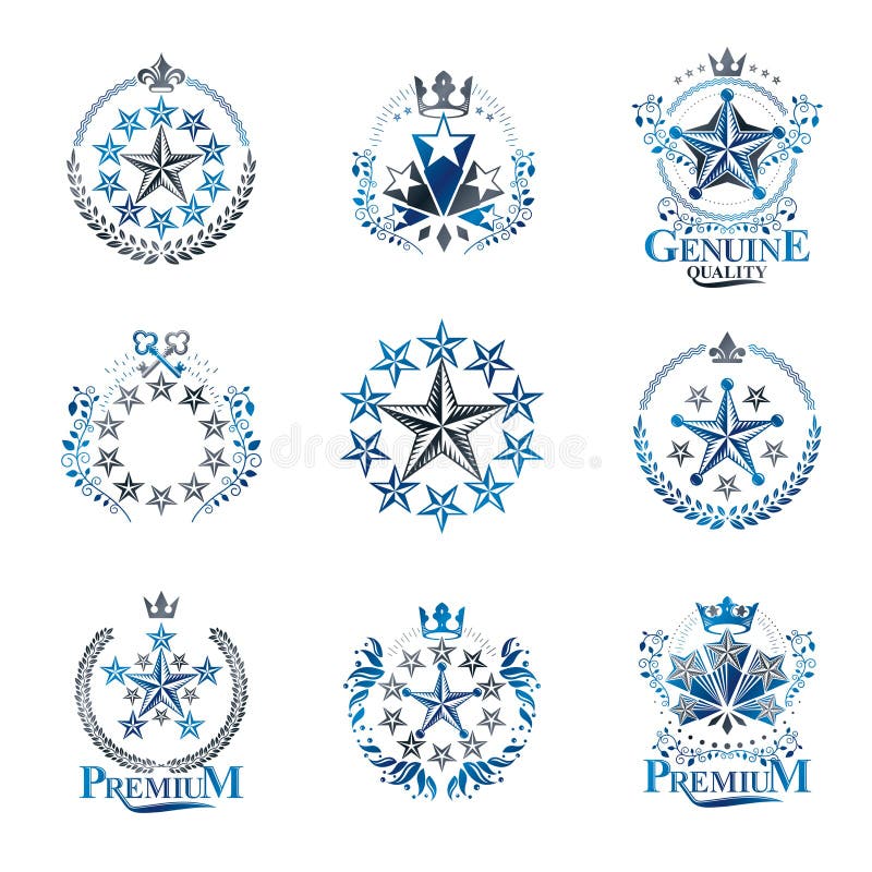 Stars Emblems Set. Heraldic Coat of Arms Decorative Logos Isolated ...