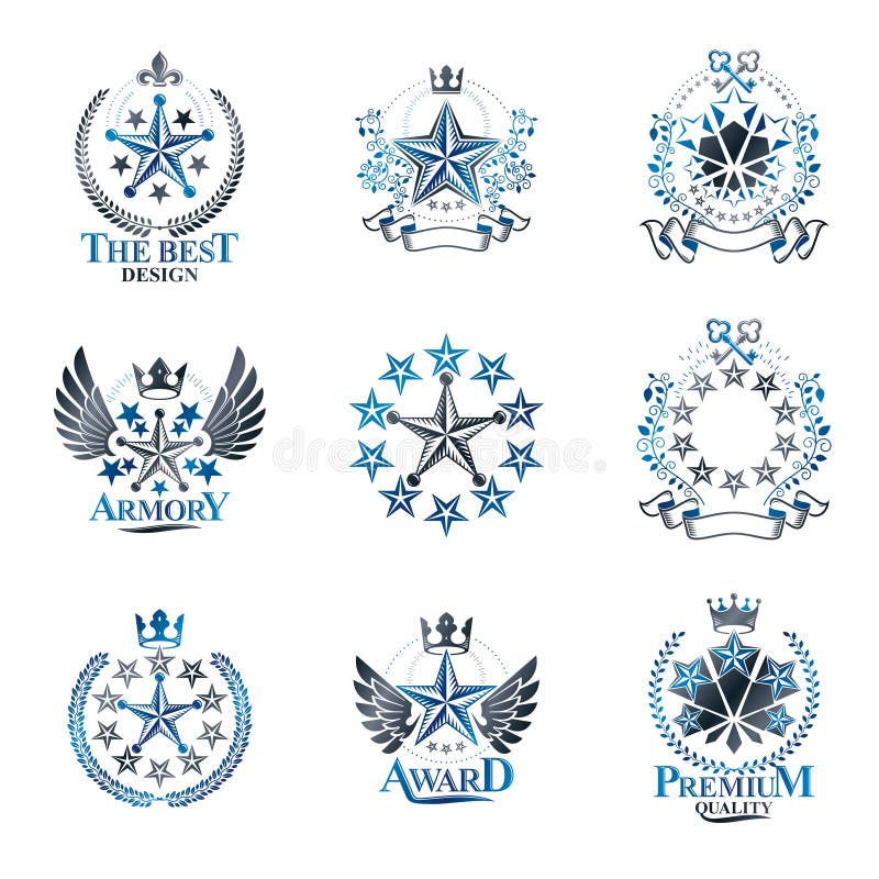 Stars Emblems Set. Heraldic Coat of Arms Decorative Logos Stock Vector ...