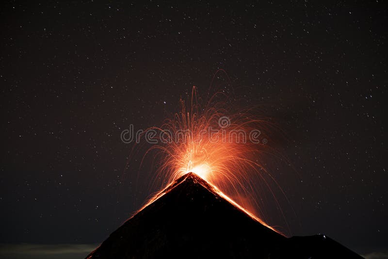 Stars and Eruption of the Fuego Volcano Stock Image - Image of geology ...