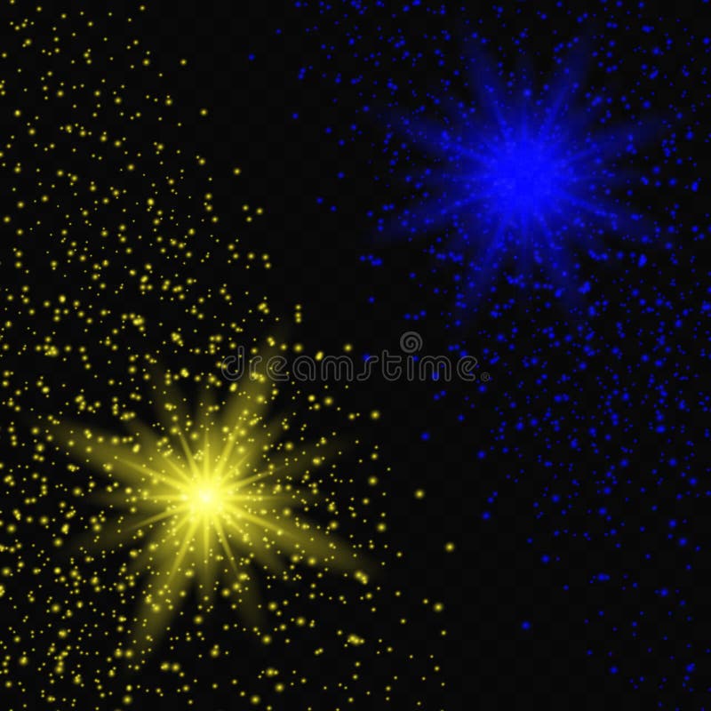 The Stars Exploded in Different Colors, Yellow and Blue Sparkles. Light ...