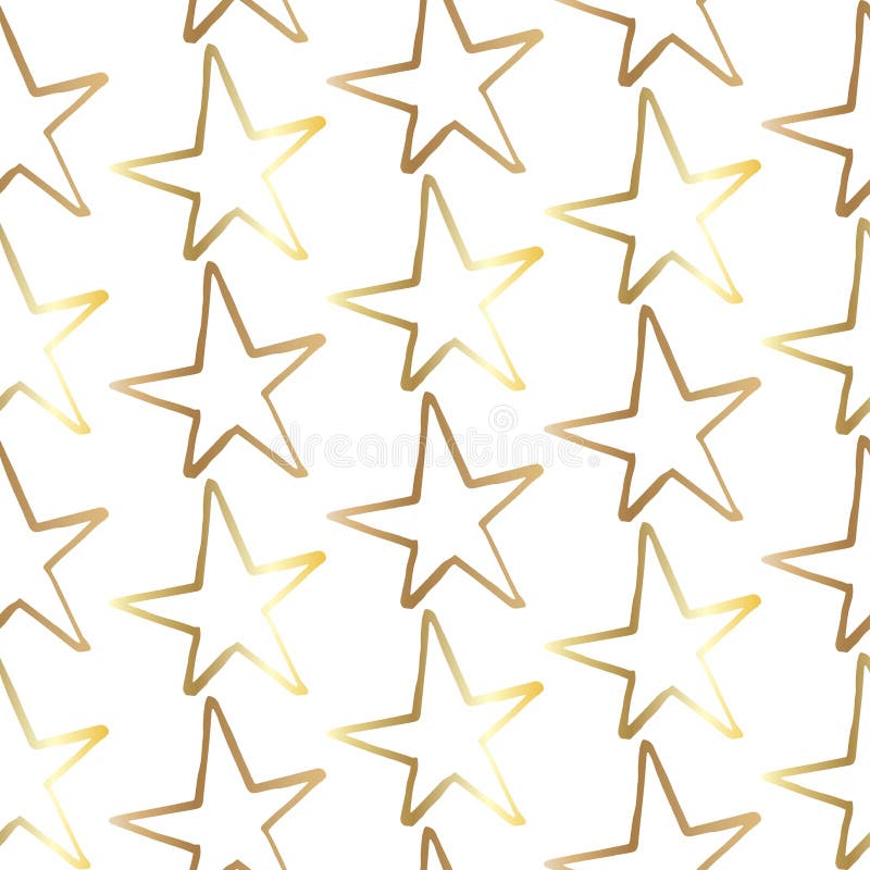 Stars Golden Pattern. Hand-drawn Doodle Stars on White Background ...